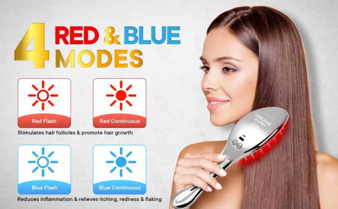 1.8W LED Light Therapy Comb EMS Vibration Hair Brush With Removable Comb